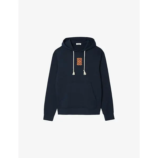 Sandro Cotton-jersey Hoody With Leather Patch - Navy Blue