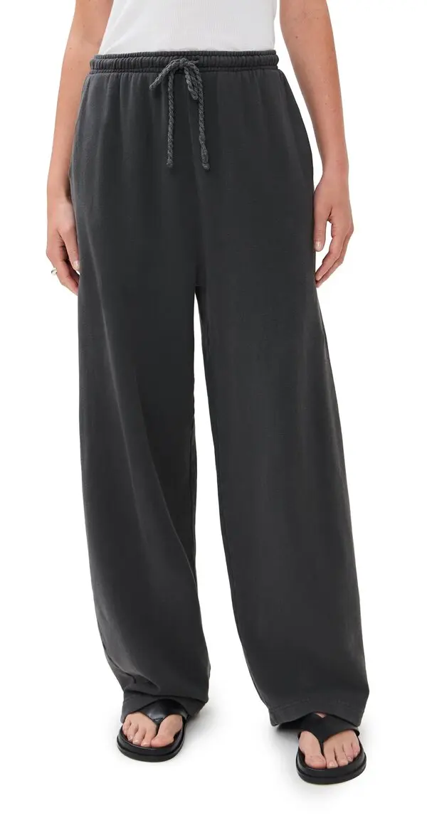 THE ELDER STATESMAN Daily Wide Leg Sweatpants - Coal