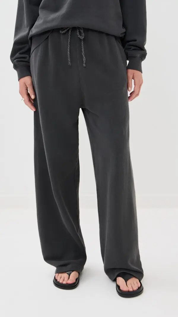 THE ELDER STATESMAN Daily Wide Leg Sweatpants - Coal