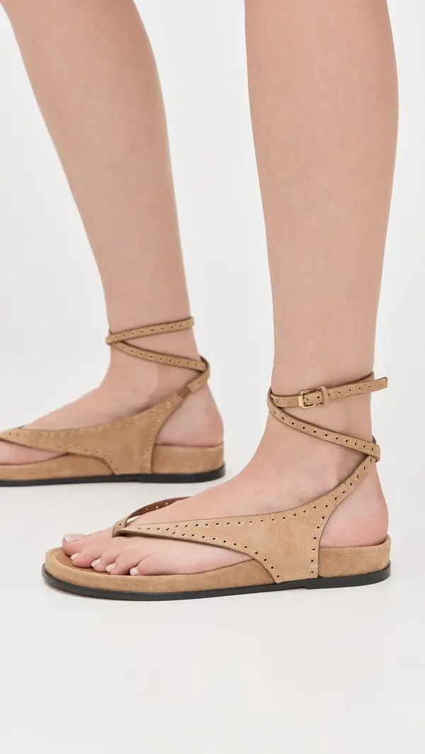 Madewell Eleni Ankle-Wrap Thong Sandal In Tawney Khaki 40% Off