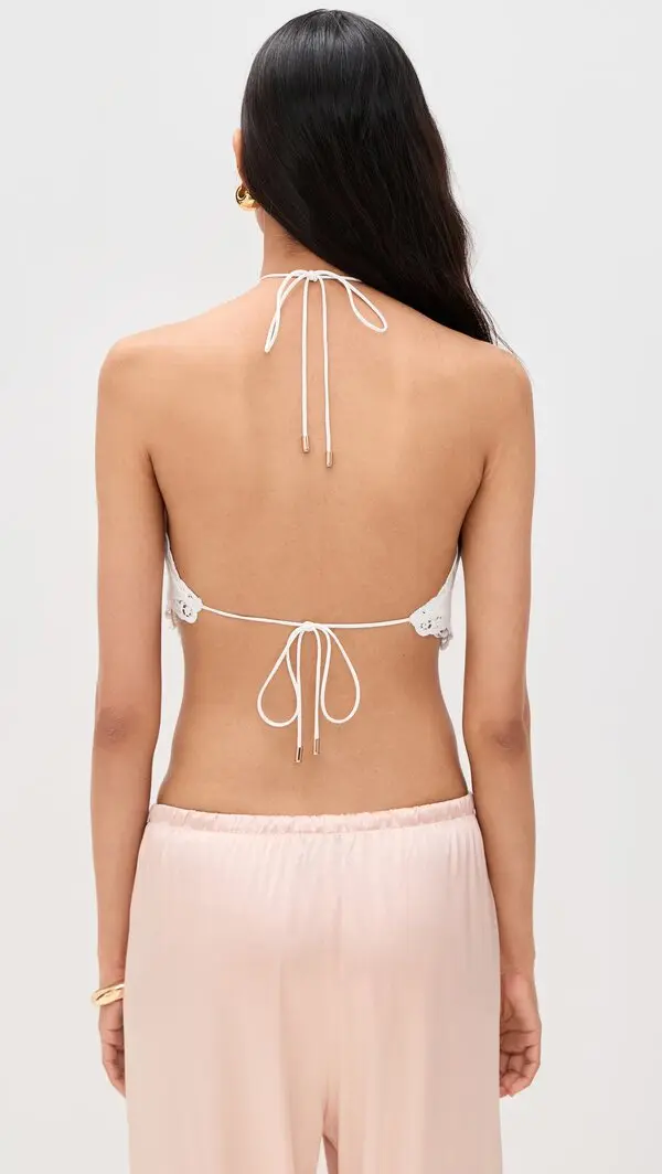 Retrofete Halter Neck Lace Trimmed Summer Top - Ivory