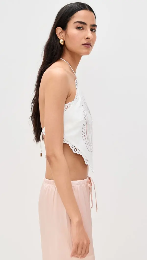 Retrofete Halter Neck Lace Trimmed Summer Top - Ivory