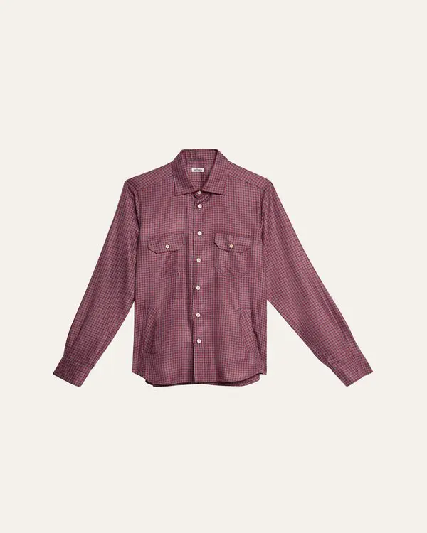 Kiton Cashmere And Silk Small Check Overshirt