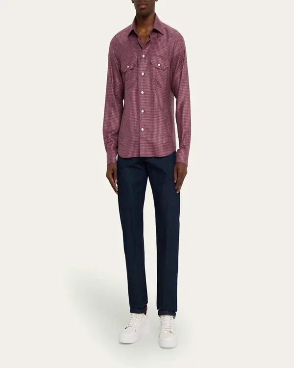 Kiton Cashmere And Silk Small Check Overshirt