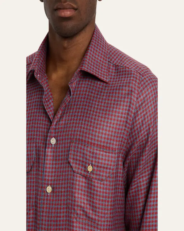 Kiton Cashmere And Silk Small Check Overshirt