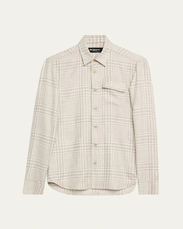 Kiton Baba Tonal Plaid Side-pocket Overshirt