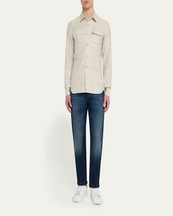 Kiton Baba Tonal Plaid Side-pocket Overshirt