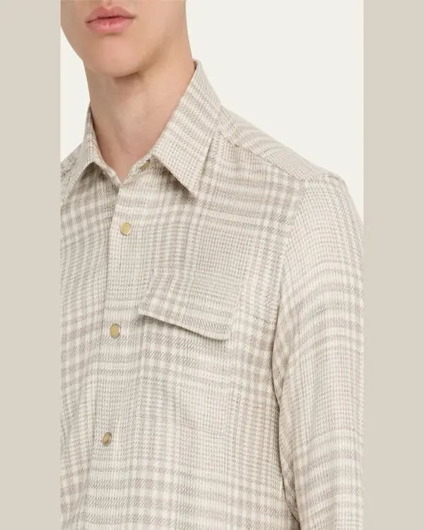 Kiton Baba Tonal Plaid Side-pocket Overshirt