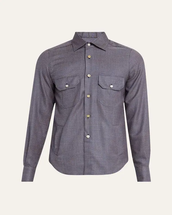 Kiton Cashmere Blend Micro-check Overshirt
