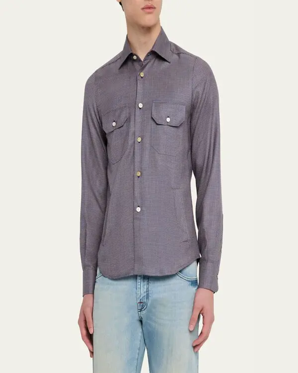 Kiton Cashmere Blend Micro-check Overshirt