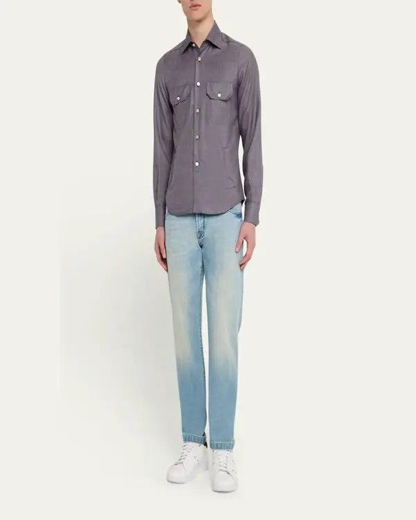 Kiton Cashmere Blend Micro-check Overshirt