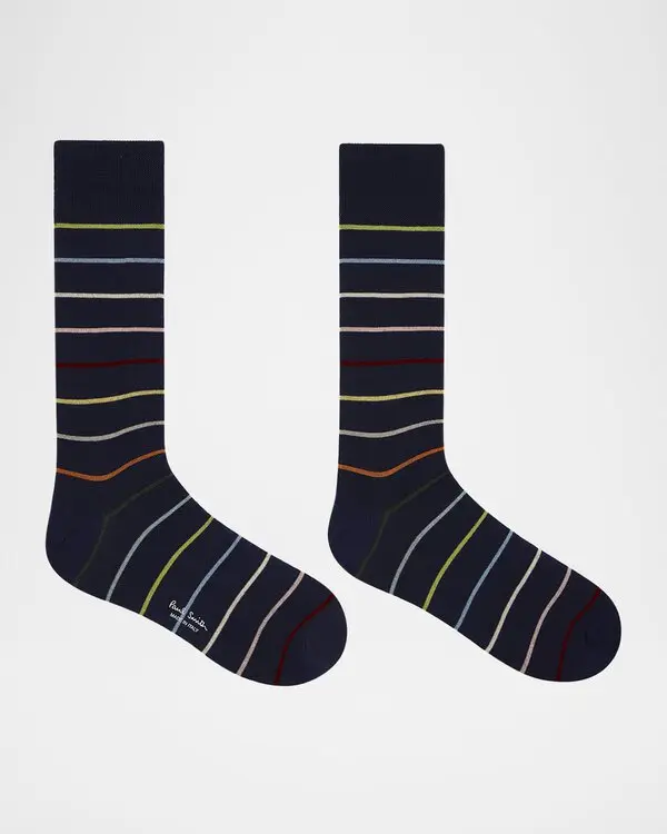 Paul Smith Keith Thin Signature Stripe Crew Socks - 47_navy