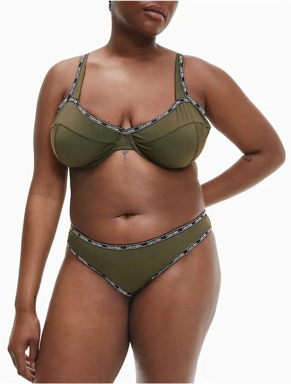 Calvin Klein Logo Tape Balconette Bikini Top - Crocodile Green