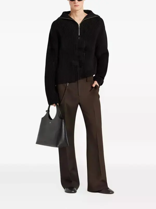 COURREGES Zip-neck Ribbed-knit Sweater
