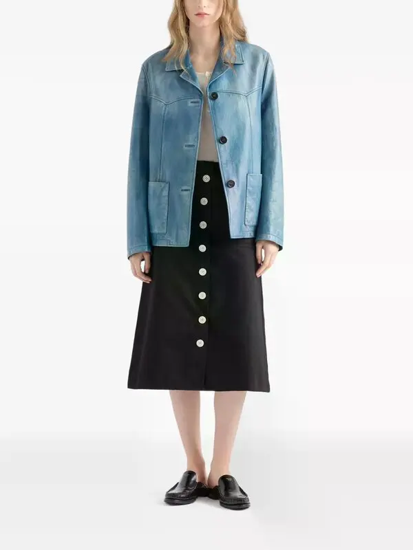 Prada Washed Leather Jacket With Notch Lapel And Patch Pockets - Blue