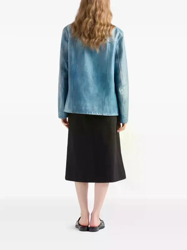 Prada Washed Leather Jacket With Notch Lapel And Patch Pockets - Blue