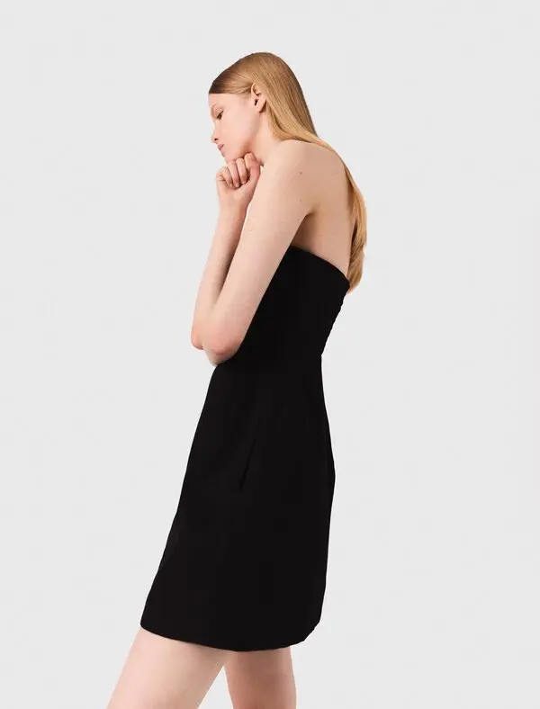 black linen strapless mini dress NWT Zara L ruched linen-blend strapless mini dress black cocktail party  bodycon