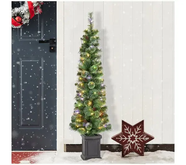 GLITZHOME 5' Pre-lit Green Cashmere Pine Christ Mas Porch Tree - One-color
