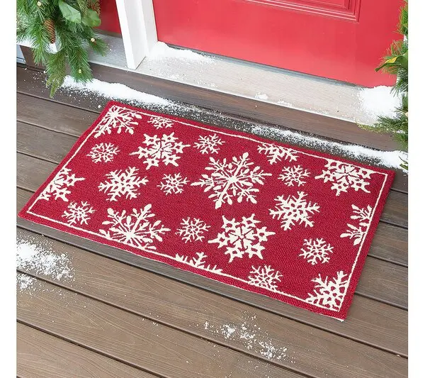 EVERGREEN 42'x24' Snowflake Indoor/outdoor Hook Ed Rug - One-color