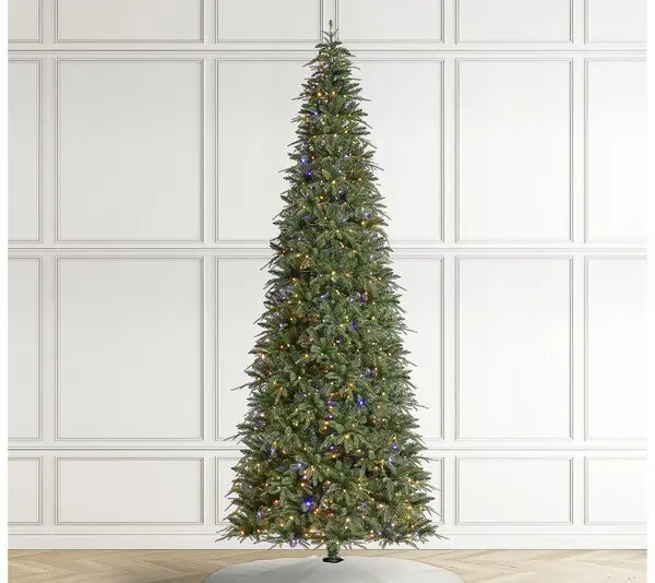 GLITZHOME 11' Led Pre-lit Green Fir Slim Faux C Hristmas Tree - One-color