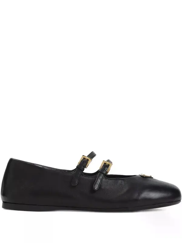 Prada Double-buckle Leather Ballet Flats - Black