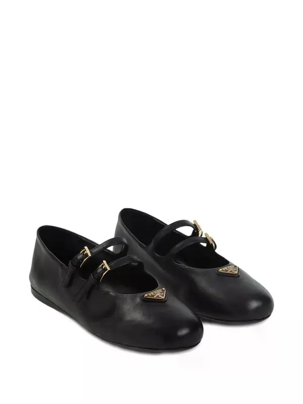 Prada Double-buckle Leather Ballet Flats - Black
