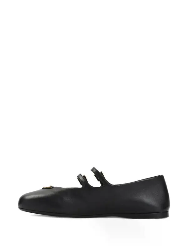 Prada Double-buckle Leather Ballet Flats - Black