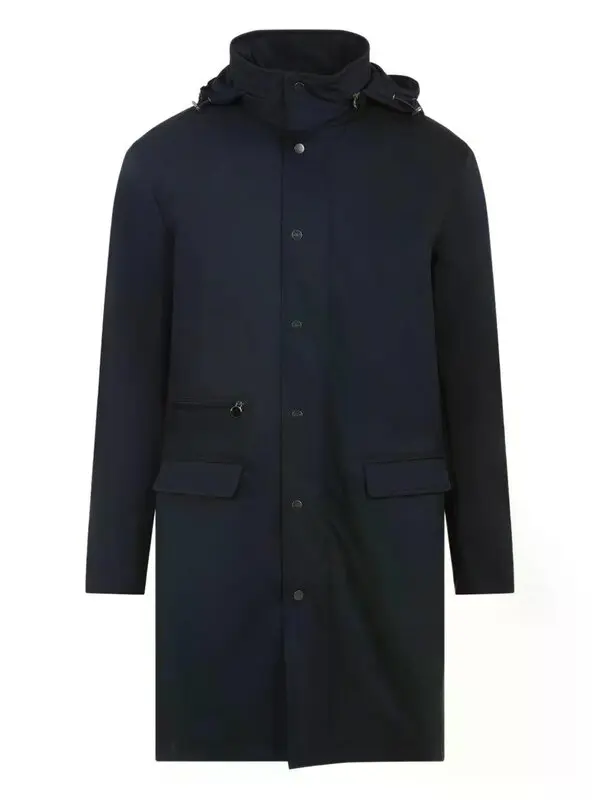 Kiton Button-up Hooded Coat - Blue