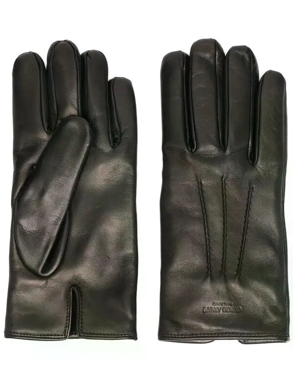 Giorgio Armani Logo-stamped Leather Gloves - Black