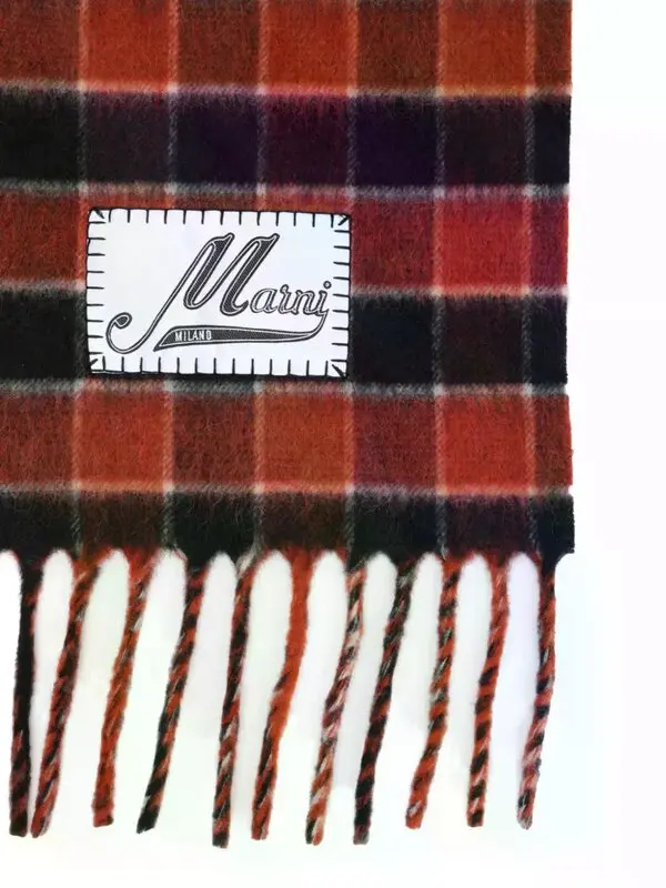 Marni Checked Fringed Scarf - Red