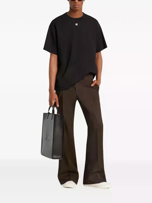 COURREGES Logo-embroidered Short-sleeve T-shirt - Black