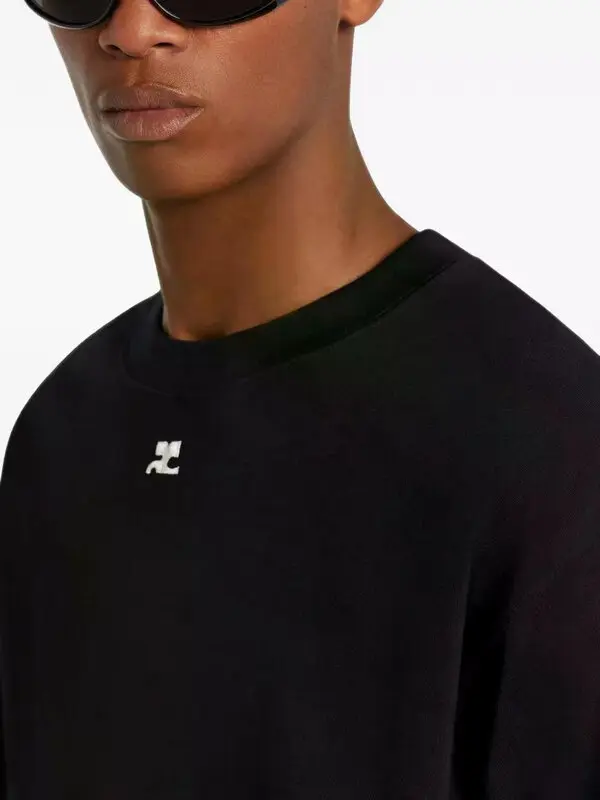 COURREGES Logo-embroidered Short-sleeve T-shirt - Black