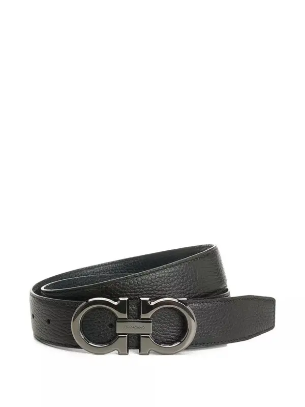 FERRAGAMO Gancini Buckle Leather Belt - Black