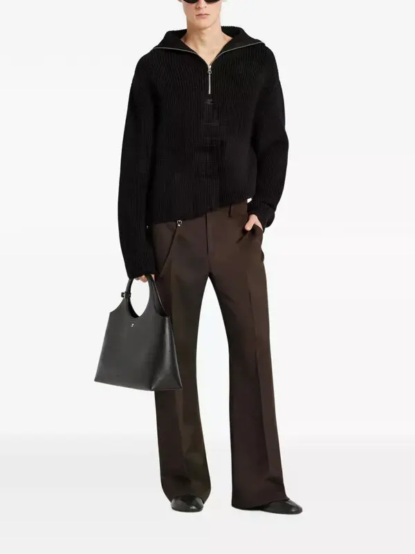 COURREGES Ribbed Knit Embroidered Logo Sweater - Black