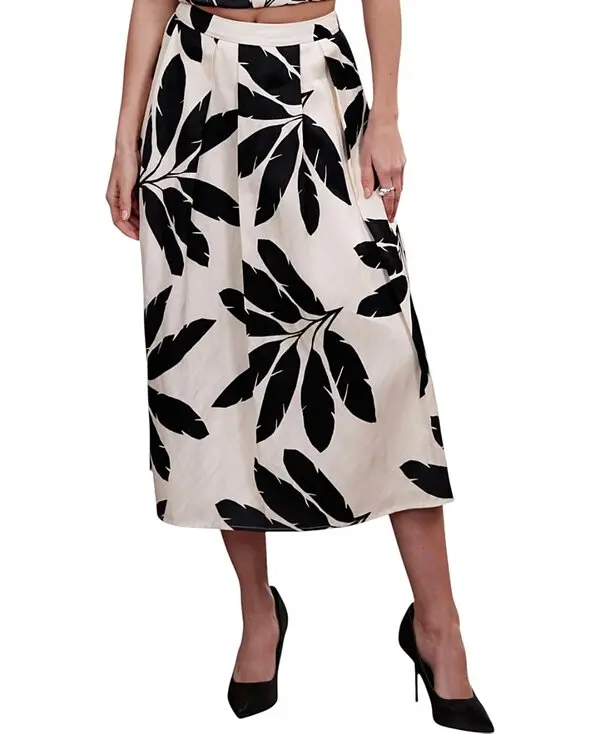 Mint Velvet Palm Print Midi Skirt - Neutral
