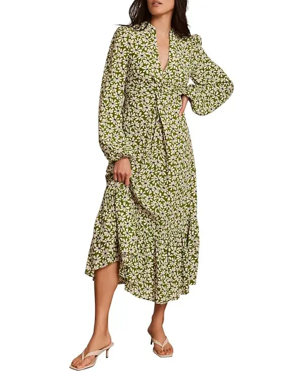 Mint Velvet Floral Print Midi Dress In Green - 40% Off | Editorialist