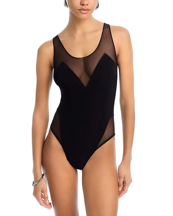Norma Kamali Racer Mesh Mio One Piece Swimsuit - Black/black Mesh