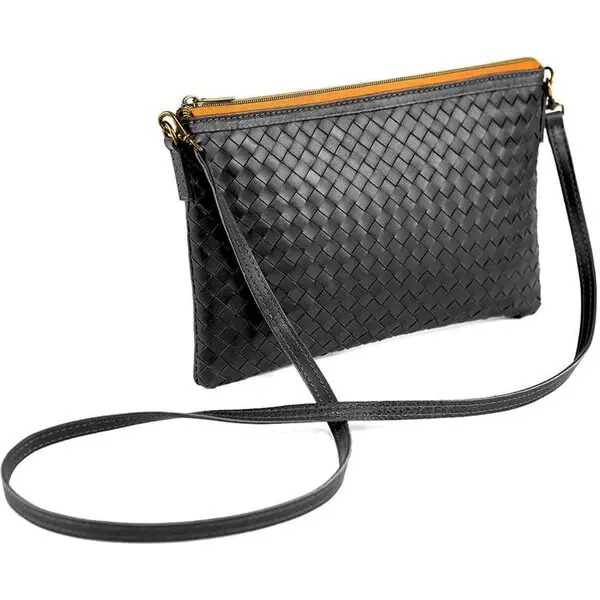 DEUX MAINS Woven Crossbody Clutch Bag - Black