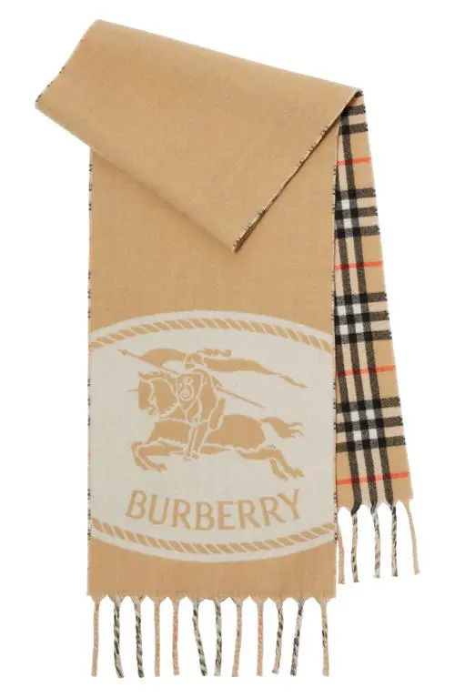 Burberry Reversible Ekd Check Cashmere Scarf - Sand