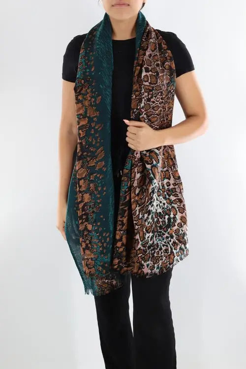 La Fiorentina Animal Print Scarf - Peacock