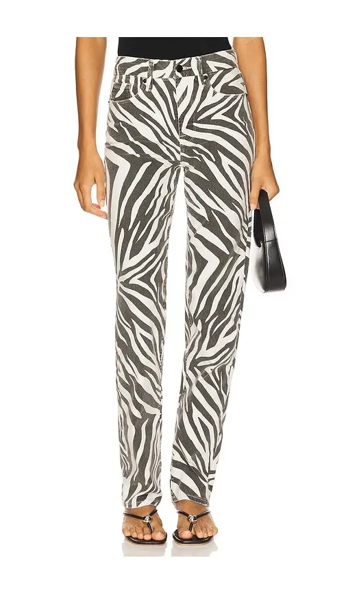 Good American Zebra Print Straight Leg Jeans - White