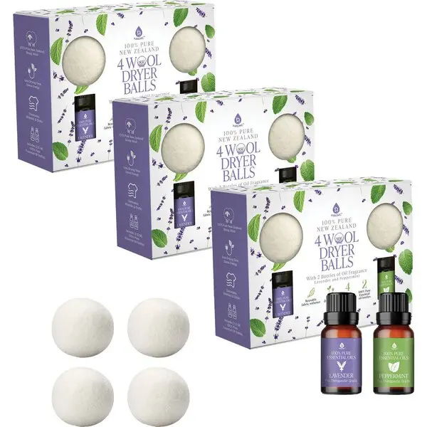 PURSONIC Wool Dryer Balls Bundle3-pack Of Reusable Laundry Balls Made From Pure New Zealand Wool + Lavender & Peppermint Essential Oils - None