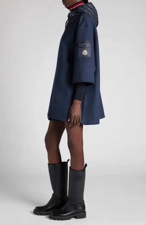 Moncler Wool Blend Felt Hooded Cape - P77-navy