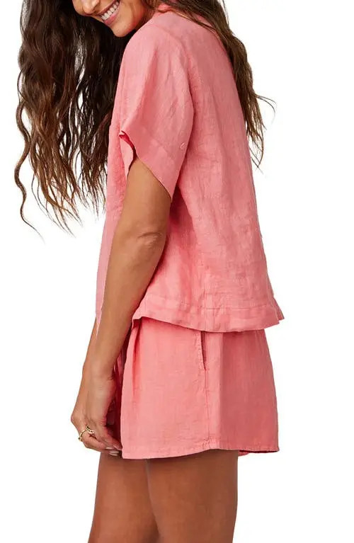Bella Dahl Boxy Linen Camp Shirt - Camellia Coral