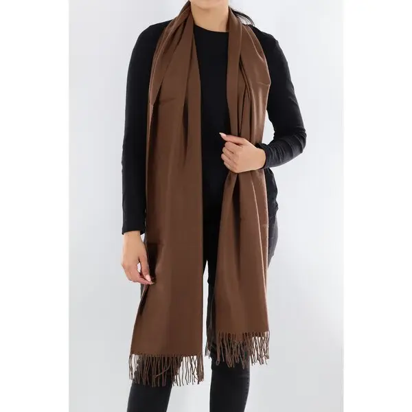 La Fiorentina Solid Scarf With Fringe - Brown