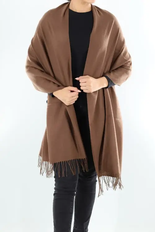 La Fiorentina Solid Scarf With Fringe - Brown