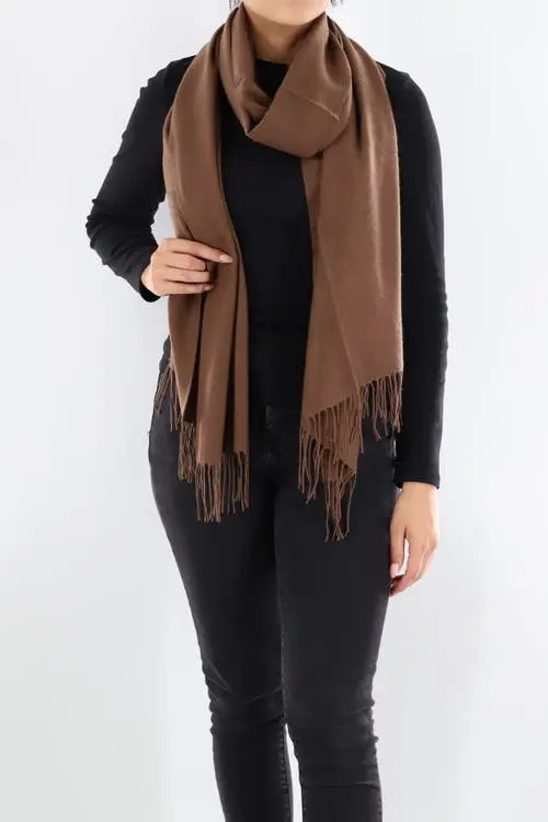 La Fiorentina Solid Scarf With Fringe - Brown