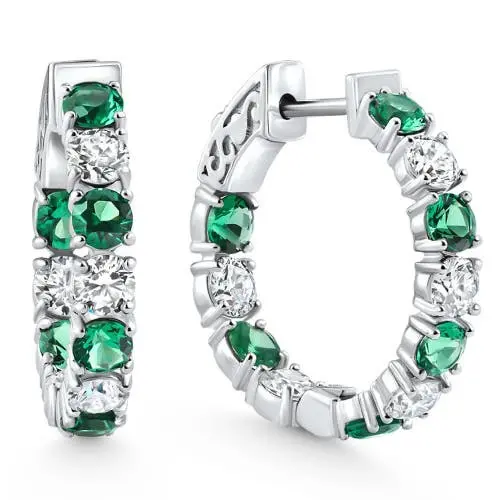 BLISS DIAMOND 4 1/2ct Emerald And Lab Grown Diamond Hoop Earrings - White Gold