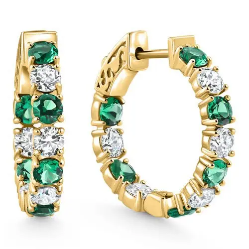 BLISS DIAMOND 4 1/2ct Emerald And Lab Grown Diamond Hoop Earrings - Yellow Gold