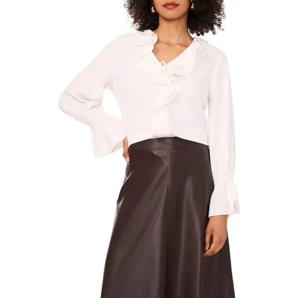 Vince Camuto Double Ruffle Bell Sleeve Top - New Ivory